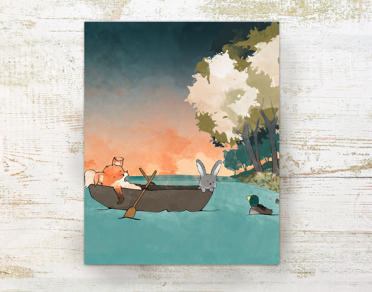 Fox and Rabbit Boating Illustration– Lower Woodland Studio