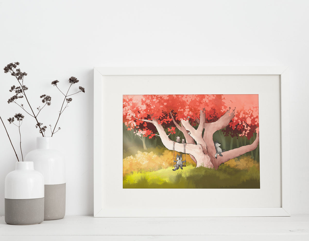Wolf Art Print - Napping at an Old Tree– Lower Woodland Studio